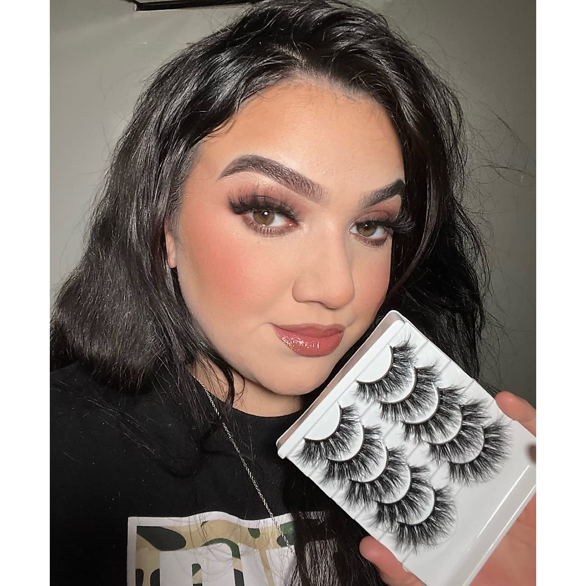 KOUSEI Eyelashes 6 Pairs Fluffy Dramatic Faux Mink Lashes Natural False Eyelashes Handmade Fake Lashes(0.05mm Thickness) black