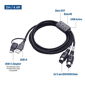 Cable Matters MIDI to USB Cable 6.6 ft / 2m (USB MIDI Cable, MIDI to USB C Cable) in Black, Does NOT Support SysEx