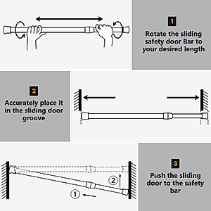 6 Pcs Black and White Sliding Door Security Bar Window Security Bar Adjustable Sliding Glass Door Bar Sliding Door Security Stick with Rubber Tips for Home Sliding Windows Door