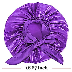 Weradau Pack of 2 Satin Sleeping Bonnet Women Elastic Satin Bonnet Sleep Cap, Adjustable Satin Shower Cap Hair Bonnet