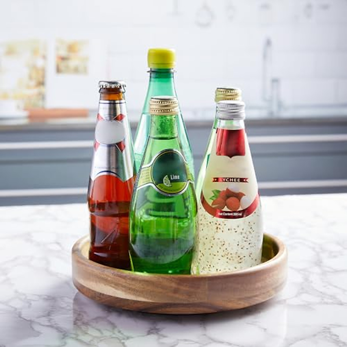 9" Lazy Susan Turntable Organizer for Cabinet, Acacia Wood Lazy Susan for Cabinet Table Pantry Kitchen Countertop Cupboard or Bathroom Organization, Kitchen Turntable Storage Container