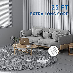 NTONPOWER 25 Ft Extension Cord Flat Plug, Surge Protector Power Strip with 6 Outlets 2 USB, 1875W/15A Circuit Breaker Overload Protection, 1080J, ETL Listed, Wall Mount for Home Office and Workbench