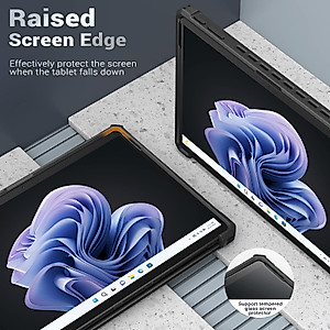 MoKo Case Compatible with Microsoft Surface Pro 11, Surface Pro 10, Surface Pro 9 13 Inch, All-in-One Protective Rugged Cover with Hand Strap, Compatible with Type Cover Keyboard, Black