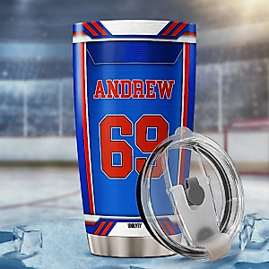 UNILYLY Personalized Coffee Tumbler Leakproof Insulated Mug With Lid Christmas Gifts For Hockey Fans Teen Boys Men Sports Fan Accessories Large Travel Cup Hot And Cold Tumblers