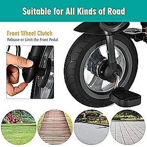 BABY JOY Toddler Tricycle, 7 in 1 Folding Steer Trike w/Rotatable Seat, Adjustable Canopy, Push Handle, Guardrail, Safety Harness, Brakes, Cup Holder & Storage, Tricycle for Toddlers Ages 1.5-5 (Blue)