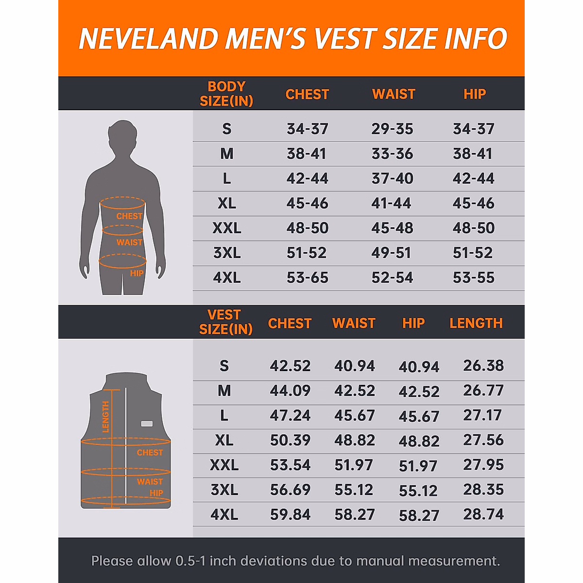 Neveland Men's Lightweight Heated Vest with Battery Pack (Large)