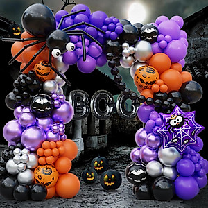 DBKL 176Pcs Halloween Balloon Garland Arch kit with Black Orange Silver Purple Eyes Balloons, Pumpkin Spider Boo Foil Balloons Halloween Party Decorations for Halloween Day Birthday Party Supplies