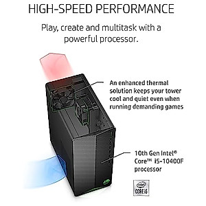 HP Pavilion Gaming Desktop, NVIDIA GeForce GTX 1650, Intel Core i5-10400F, 8 GB DDR4 RAM, 256 GB PCIe NVMe SSD, Windows 11, USB Mouse and Keyboard, Compact Tower Design (TG01-1020, 2020)
