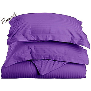 White House Linen Luxury & Comfort Fabulous Duvet Cover Set 3-Pieces Purple Striped, Twin Extra Long - 68 x 90 Ultra Soft Single-Ply 100% Egyptian Cotton 600-Thread Count
