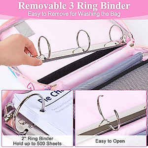 FIODAY Zipper Binder, 2 inch 3 Ring Binder with Zipper Cute Binder with Handle and Shoulder Strap Multiple Pocket 500 Sheet Capacity Binder Organizer for School