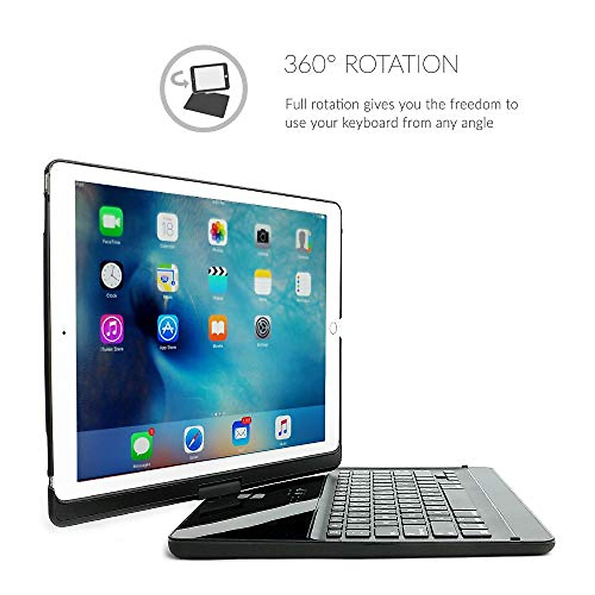 Snugg iPad Mini 5 / iPad Mini 4 Keyboard Backlit Wireless Bluetooth Keyboard Case Cover 360° Degree Rotatable Keyboard for Apple iPad Mini 5 - Black