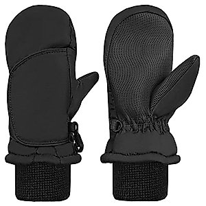N'Ice Caps Kids Waterproof Snow Mittens Cold Weather Thinsulate Insulated (Black, 6-8 Years)