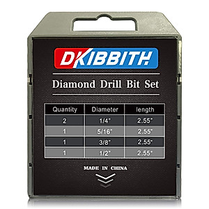 Dry Diamond Drill Bits Set 5 PCs for Granite Ceramic Marble Tile Stone Glass Hard Materials (not for Wood), Round Shank 1/4, 5/16, 3/8, 1/2 inch with Storage Case