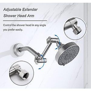 Senhozi Adjustable Shower Arm Extension, Brushed Nickel 4 Inch Shower Head Extension Arm to Lower or Raise Rain or Handheld Shower Head to Your Height & Angle, SE003BN