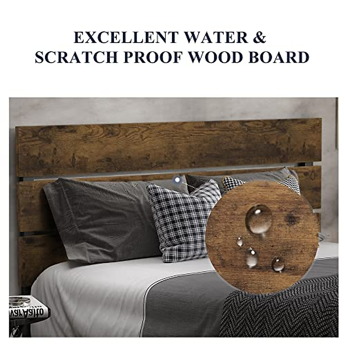 Allewie Queen Size Platform Bed Frame with Wooden headboard and Metal Slats/Rustic Country Style Mattress Foundation/Box Spring Optional/Strong Metal Slats Support/Easy Assembly