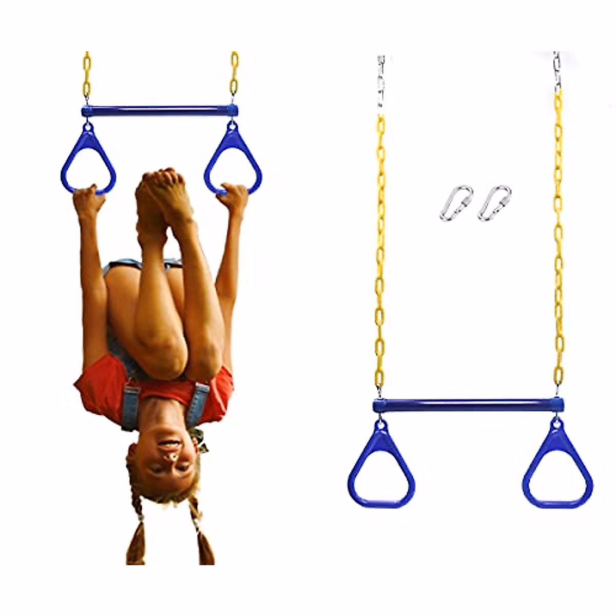 17.6" Monkey Bars for Kids Swing Set Accessories Outdoor - Trapeze Swing Bar for Playground Accessories with 48" Coated Chains 2 Snap Hooks - Hanging bar for Kids Jungle Gym Accessories (Blue)