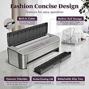 Mesliese Vacuum Sealer Machine, 85kPa 120W Automatic Food Sealer, Powerful Sealing System, Build-in Cutter | Bags Storage | Moist Mode and Air Suction Hose | 2 Bag Rolls and 5pcs Pre-cut Bags