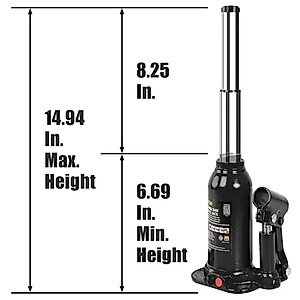 Torin 2 Ton (4,000 LBs) Double Ram Welded Bottle Jack for Car Auto Repair and House Lift, Black, ATH80202XB