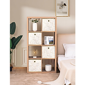 DAMAHOME Fabric Storage Cube Bins, Foldable 13 Inch Cube Storage Bins with Grommet Handle, 4-Pack Collapsible Cubby Organizer for Shelves, Closet, Nursery, Toys, White Gold