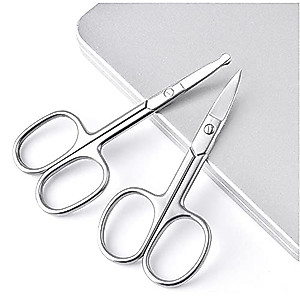 5Pcs Beauty Grooming Eyebrow Scissor Men Women Facial Nose Hair Scissor Curved Round Blunt Mustache Beard Manicure Pedicure Trimmer Set Stainless Steel Slant Tweezers Nail Clipper Pet Dog Scissor Kit
