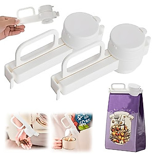 Bag Clip with Pour Spout, Bag Spout Clips, Food Bag Clips with Pour Spouts, Bag Clips for Food, 2025 Newest Bag Sealing Clip with Pour Spout, Reusable Plastic Cap Sealer Clips (White-2)