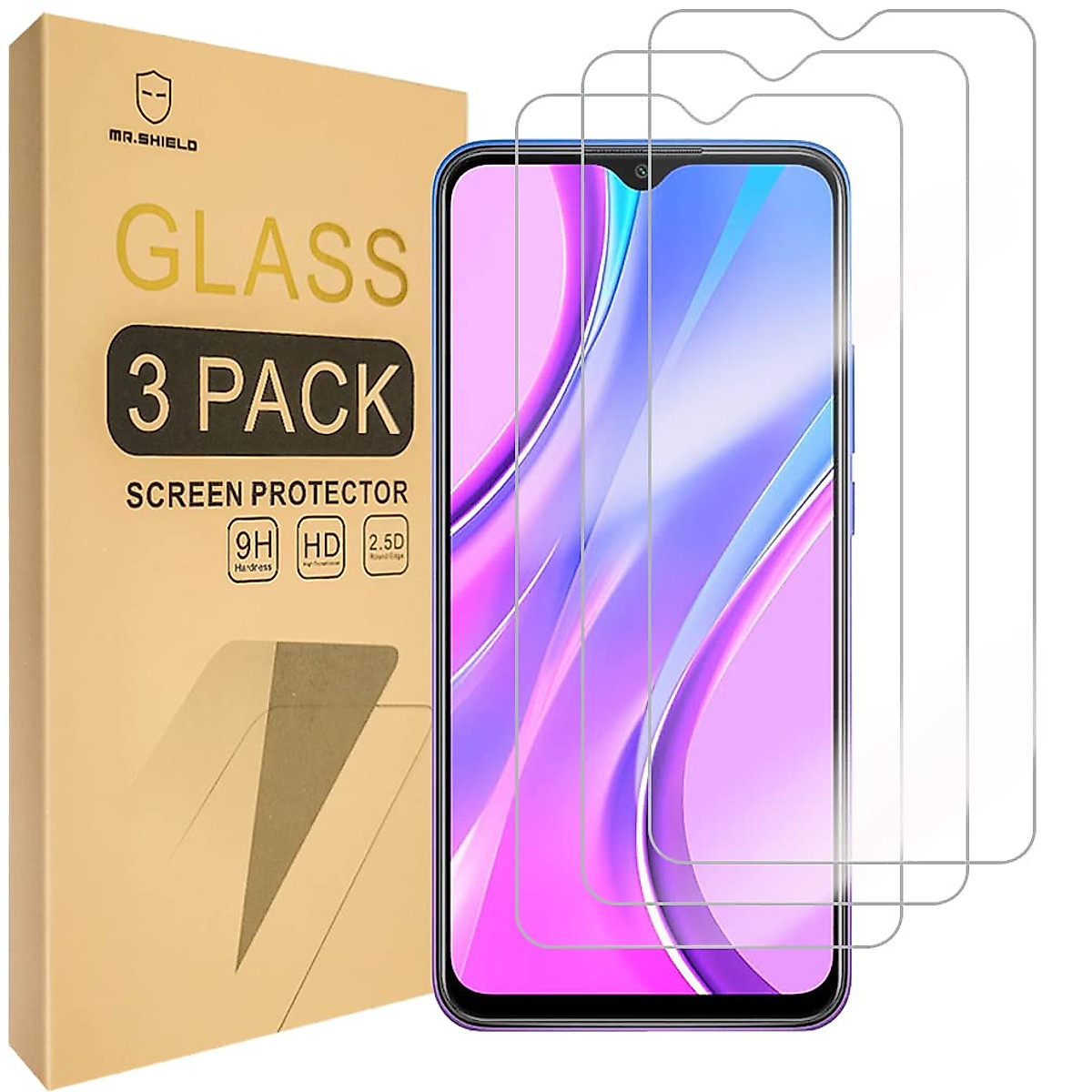 Mr.Shield [3-Pack] Designed For Xiaomi (Redmi 9) [Tempered Glass] [Japan Glass with 9H Hardness] Screen Protector with Lifetime Replacement