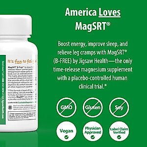 Jigsaw Health MagSRT (B-Free) | Premium, Organic, Slow Release Magnesium Supplement | Active, Bioavailable Magnesium Malate Tablets | 60 Tablets | 15 Servings