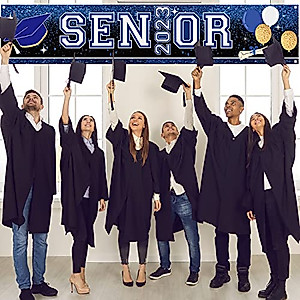 2023 Blue and White Graduation Banner Larger Senior Banner Yard Sign Lawn Outdoor Garden for Class of 2023 Graduation Decorations