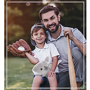 DolliBu Grey Shark Stuffed Animal with Baseball Plush - Soft Plush Huggable Shark Adorable Playtime Plush Toy, Cute Ocean Life Gift for Kids and Adults - 12 Inches