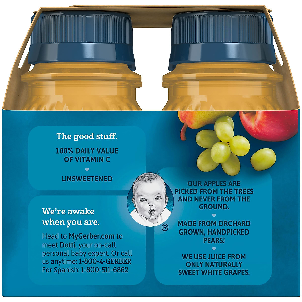 Gerber Juice Fruit 2 Apple, 1 Pear, 1 White Grape Juices from Concentrate Variety 16 Fl Oz (Pack of 6)