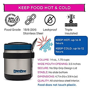 Yumbox Zuppa - Wide Mouth Thermos Food Jar 14 oz. (1.75 cups) with a removable utensil band - Triple Insulated Stainless Steel - Stays Hot 6 Hours or Cold for 12 Hours - Leak Proof (Midnight Black)