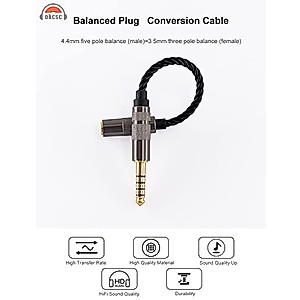 Headphone Adapter 4.4mm Male to 3.5mm Female Adapter for 3.5mm Cable Connected to Balanced 4.4mm Player Device High Stereo Audio Converter OFC Cable with Gold-Plated Plug 6 inch Length Extension Cord