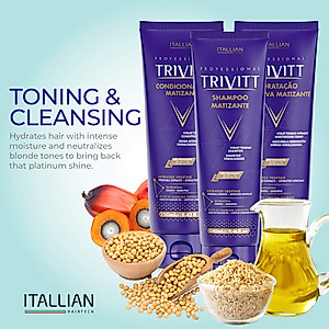 3 Piece Violet Toning Kit for Blonde Hair - Shampoo 280ml, Conditioner Cream 250ml, Intensive Moisturizing Cream 250ml for Advanced Hydration and Repair - Professional Trivitt by Itallian Hairtech