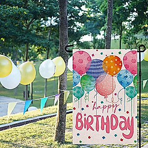 CROWNED BEAUTY Happy Birthday Garden Flag 12x18 Inch Double Sided Balloons Colorful Outside Welcome Party Decoration Gift Yard Flag