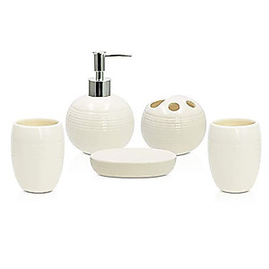 N/A/A Bathroom Accessories Set 5-Piece Ceramic Bathroom Accessories Bath Accessories Set with Soap Dispenser, Toothbrush Holder, Two Tumblers, Soap Dish, Apartment Necessities (White)