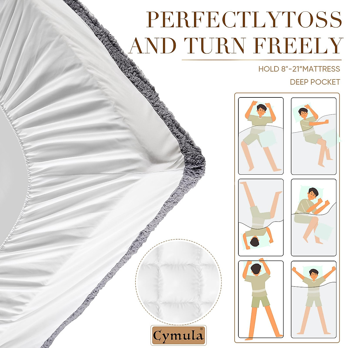 Mattress Topper Queen Size for Back Pain, Cymula Extra Thick 2 inch Sherpa Mattress Pad Bed Soft Pillow Top with 900GSM Fluffy Down Alternative Mattress Cover with 8-21" Deep Pocket, 60x80in White