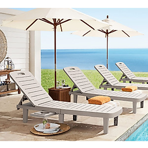 WACASA Outdoor Chaise Lounge Chairs Set of 2, Oversized Lounge Chairs with 5-Level Adjustable Backrest & Cup Holder, Resin Waterproof Pool Lounge Chairs for Poolside,Patio, Beach, Yard, Gray