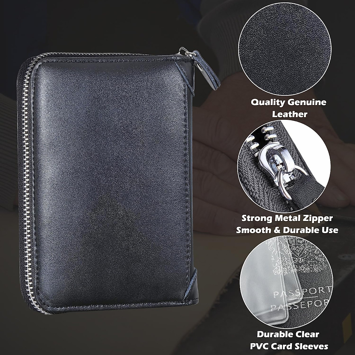 Large Credit Card Holder Wallet Genuine Leather Passport Holder 42 Card Slots (Black)