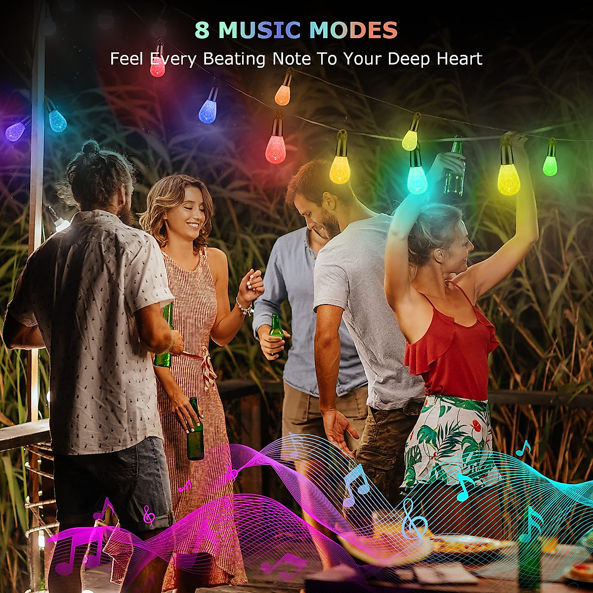 WENSEN Outdoor String Lights, 49FT 25 Bulbs Patio Lights Color Changing with Remote & App Control, IP65 Waterproof, Shatterproof Acrylic Led String Lights for Outside, Patio, Garden, Backyard, Party