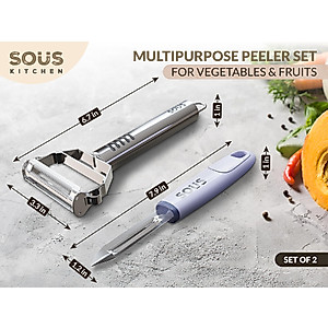 Sous Kitchen Fruit Peeler & Vegetables Peeler for Kitchen - Julienne Peeler & Veggie Peeler with Stainless Steel Blade - Carrot Peeler & Potatoes Peeler with Apple Sharple Peelers (2 Pcs)