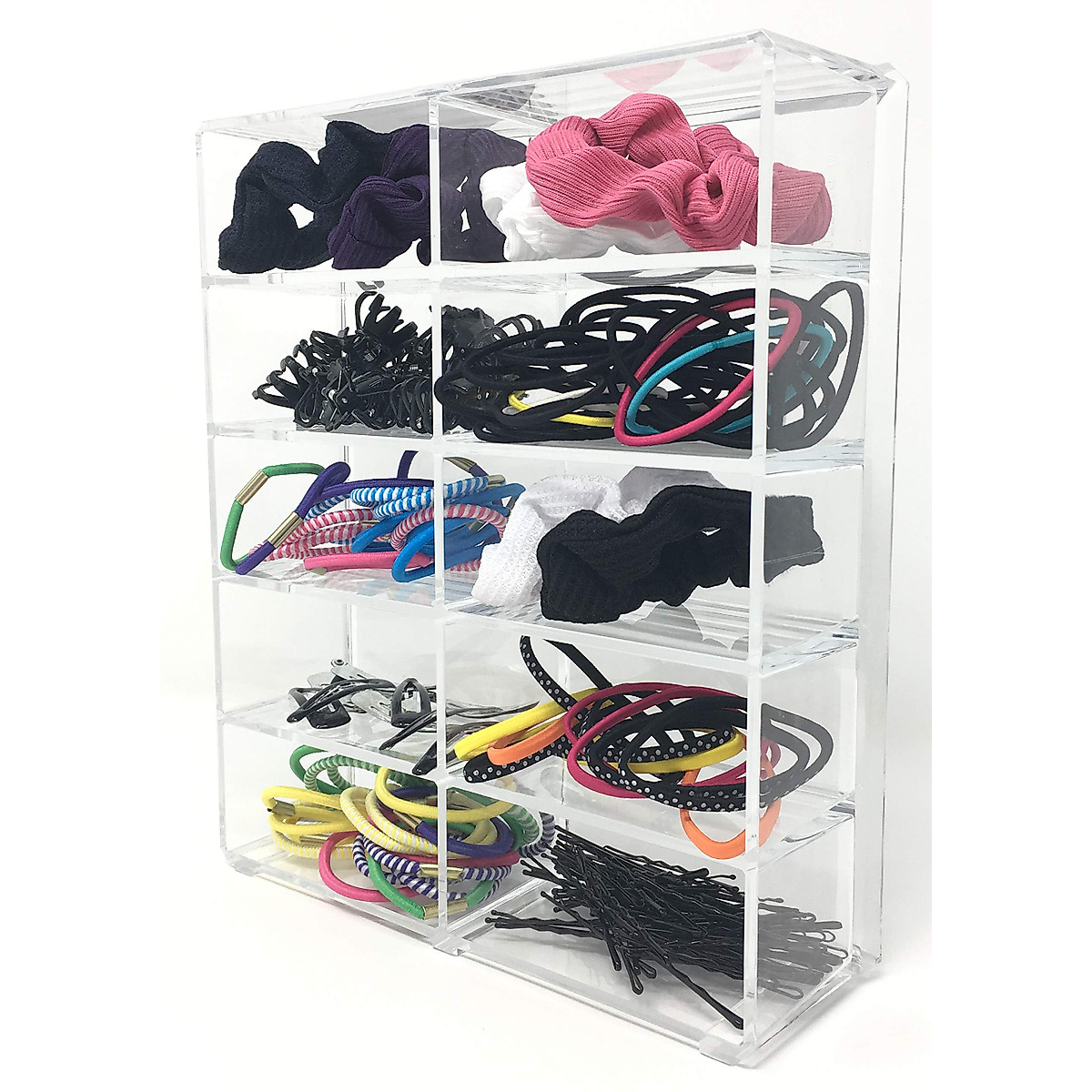BY ALEGORY Acrylic Hair Accessory Organizer Storage for Bows Ties Bobbi Pins Claws Barrette Silk Scarves Scrunchies Ribbon Bandana Drawer Refillable Container Tray