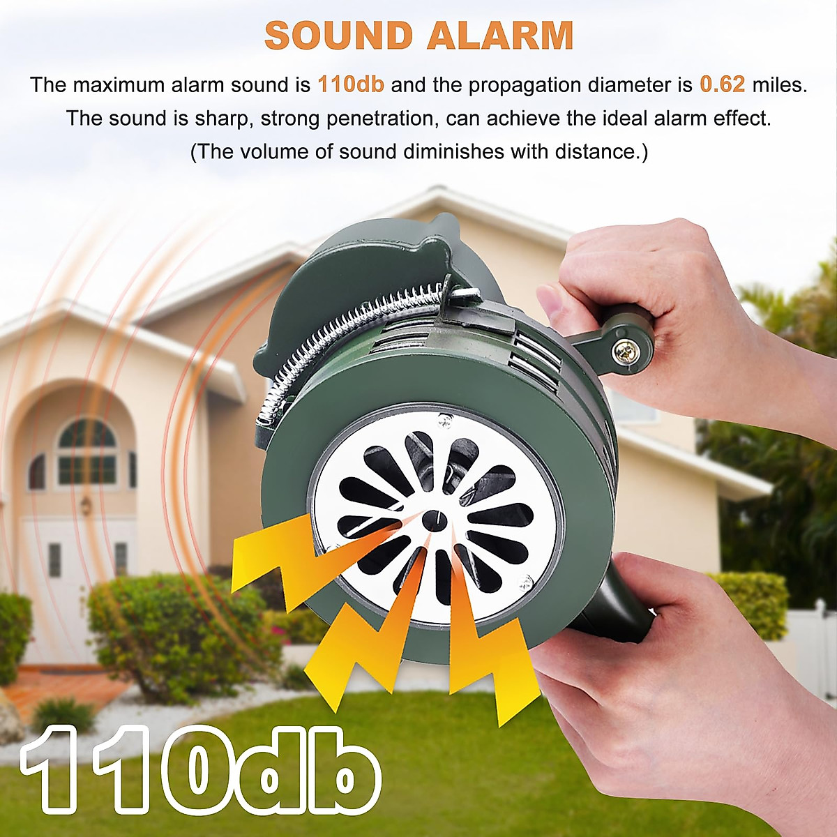 Saladulce Hand Crank Siren Horn Manual Operated Metal Alarm Handheld Air Raid Siren Portable Loud Manual Siren Emergency Safety (Green)