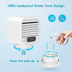 Viopic Personal Air Conditioner, 3 in1 Rechargeable 2000mAh Portable Air Conditioner Air Cooler, 100% Leakproof Design Evaporative Cooler Fan with 3 Speeds for Home and Office-with Water tank