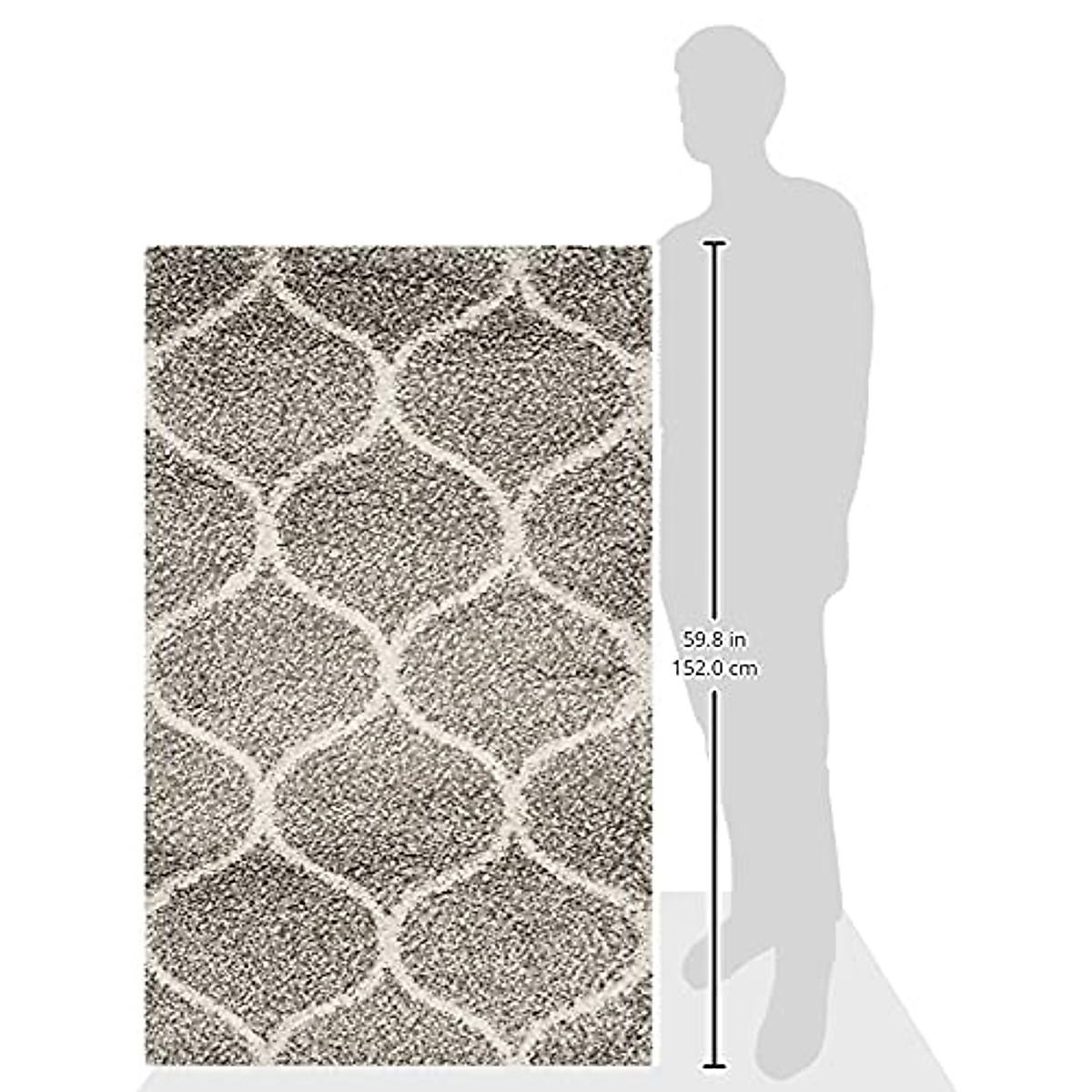 SAFAVIEH Hudson Shag Collection Accent Rug - 3' x 5', Grey & Ivory, Trellis Design, Non-Shedding & Easy Care, 2-inch Thick Ideal for High Traffic Areas in Entryway, Living Room, Bedroom (SGH280B)