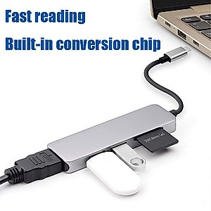 XUNMAIFHB Portable Docking Station,Type-c Expansion Dock USB-C to HDMI Converter hub Splitter USB3.0 Card Reader TF+SD Card Five in one 4K Fast Transmission, Silver
