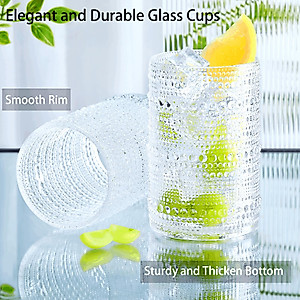 BUTEEST Set of 6 Hobnail Drinking Glasses, 13oz Vintage Glassware for Water, Juice, Cocktail, Milk, Beer & Beverages, Non-slip Design on Body &Bottom, Exquisite Clear Bubble Glasses | BPA Free |, Gift