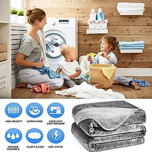 Charm Heart Luxury Fleece Blanket,All Season 350GSM Blanket Super Soft Lightweight Warm Blanket for Home Bed Blankets King Size, Dark Grey 90×108 in