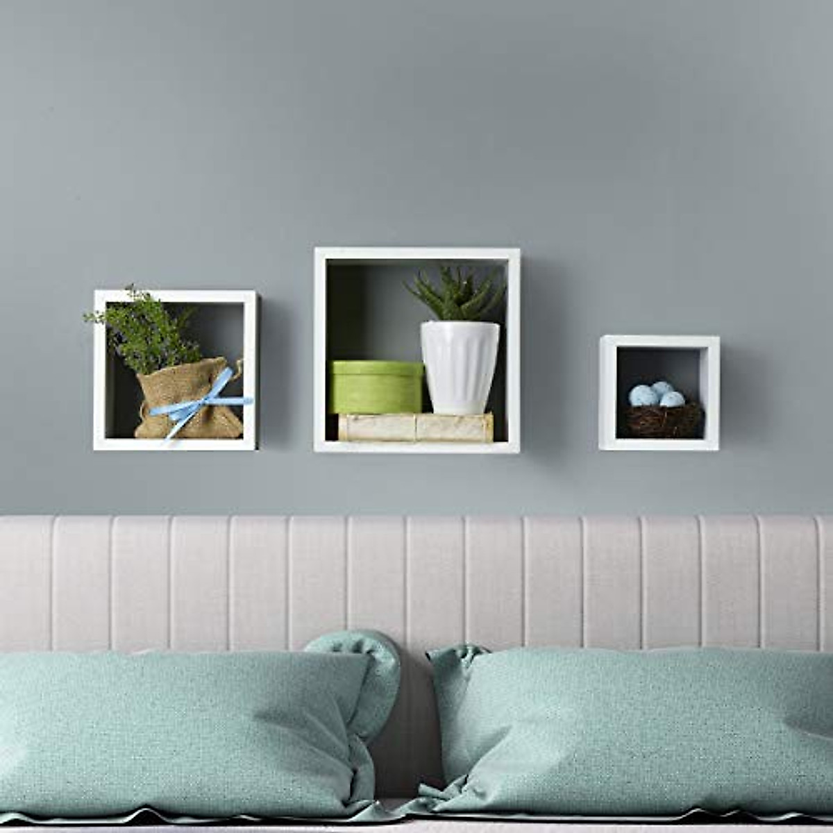 Melannco Floating Square Cube Shelves, for Bedroom, Living Room, Bathroom, Kitchen, Nursery, Set of 3, White, 3 Count