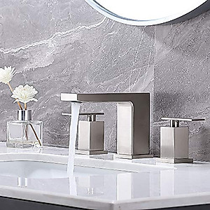 KINGO HOME Widespread 3 Hole 2 Handle Brushed Nickel Bathroom Faucet, Modern Vanity Basin Bathroom Sink Faucet