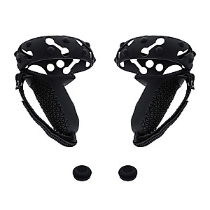 Mcbazel 1 Pair Controller Grip Cover for Oculus Quest 2, Anti-Slip and Anti-Fall Silicone Grip Protective Cover Case with Hand Strap for Oculus Quest 2 Controller - Black